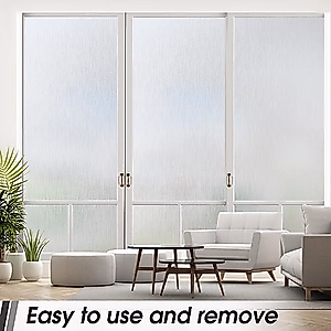 Window Privacy Film Bathroom Frosted Glass Window Film Static Cling Raindrops Door Window Coverings Anti UV Sun Heat Blocking Home Tint Removable Summer Frosting Sticker (Silver Silk, 35.4 x 118.1 In)