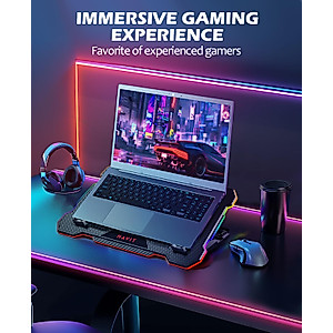 HAVIT Laptop Cooling Pad with 6 Cooling Fans, Laptop Cooler 6 Adjustable Heights for 13-17 Inch Laptops, Gaming Laptop Cooling Stand with RGB Lights and Two USB Ports (HV-F2072)