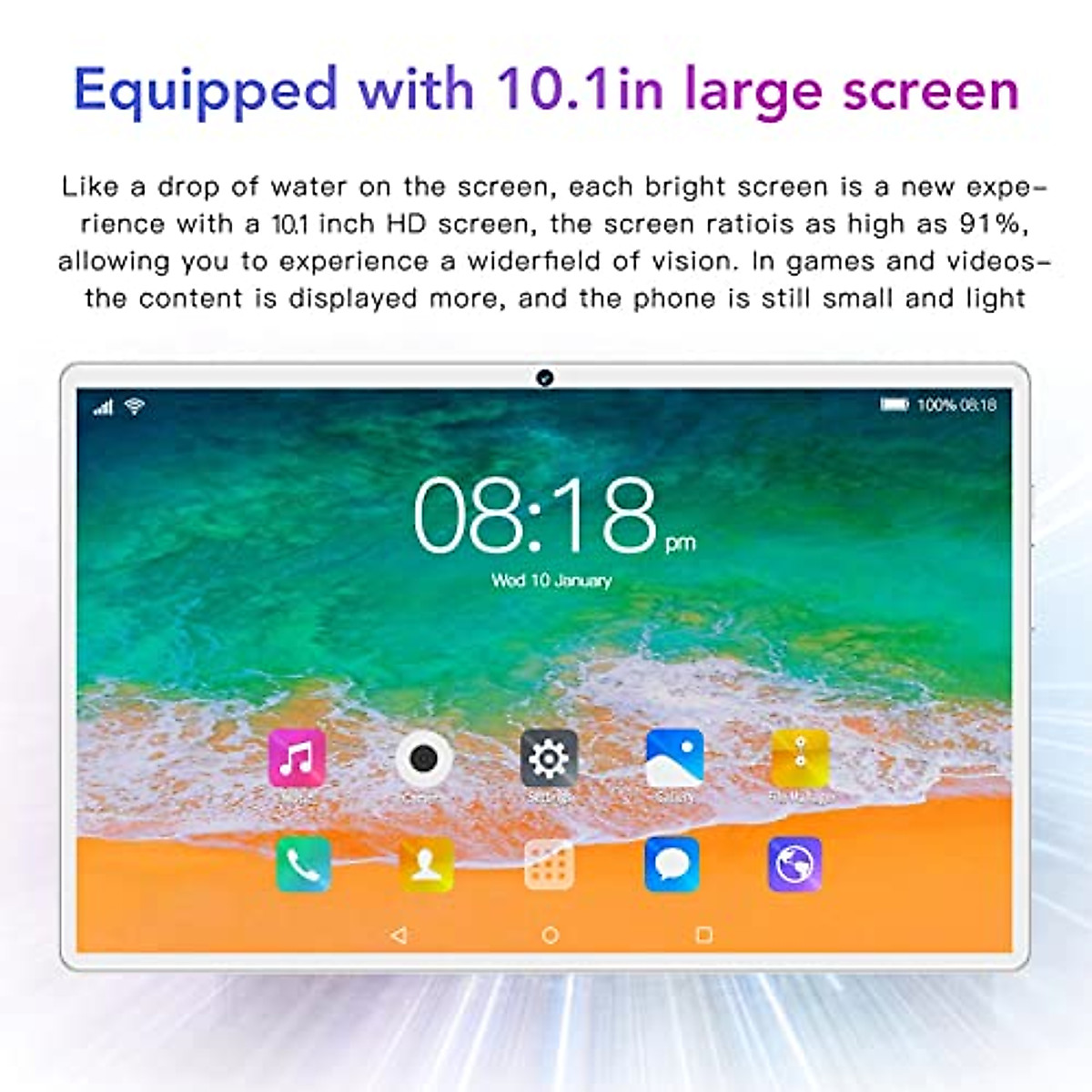 10.1 Inch Tablet for Android12, 1960x1080 HD IPS Display 5G WiFi Tablet 6GB 128GB Support 128GB TF Card, Silver(US)