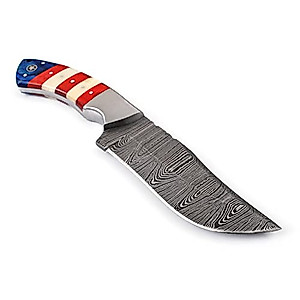 sharp knives Damascus hunting Knife With Leather Sheath- Best Damascus Steel American Flag Hunting Knife 703AF