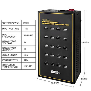 USB Charging Station,Cinlinso 20 Port 200W/40A Multiple USB Charger Station with Intelligent Protection for Smartphone Tablet School Shopping Hotel Malls