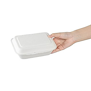 Restaurantware Pulp Safe No PFAS Added 20 Ounce Clamshell Boxes 100 Disposable Containers - Home Compostable Microwavable And Freezable White Bagasse Containers Built-In Hinged Lid