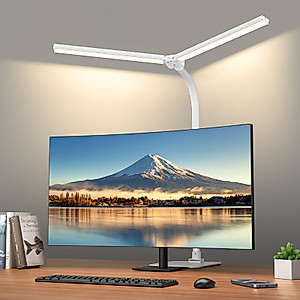 Kaulsoue Desk Lamp Architect Task Dual Head Modern Flexible Gooseneck Tall Dimmable Light for Home Office, 5 Color Modes,Remote Control, 1500lm 24W Extra Bright Lighting