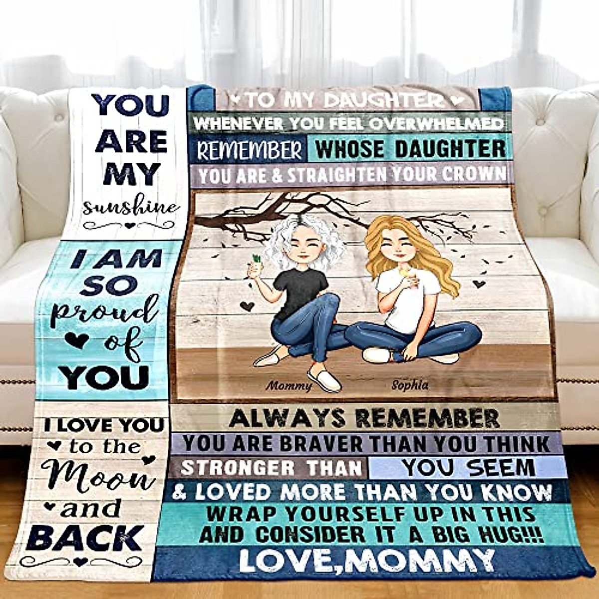 KERAOO Customized Throw Blanket to My Daughter - I Love You to The Moon and Back - Daughter Birthday Gift from Mommy - Personalized Name Blanket Gift for Daughter Christmas Mother's Day