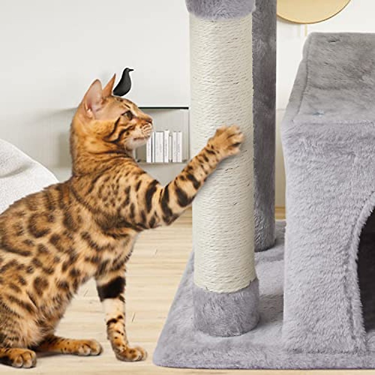 FISH&NAP US16H Cute Cat Tree Cat Tower for Indoor Cat Condo Sisal Scratching Posts with Jump Platform Cat Furniture Activity Center Play House Grey
