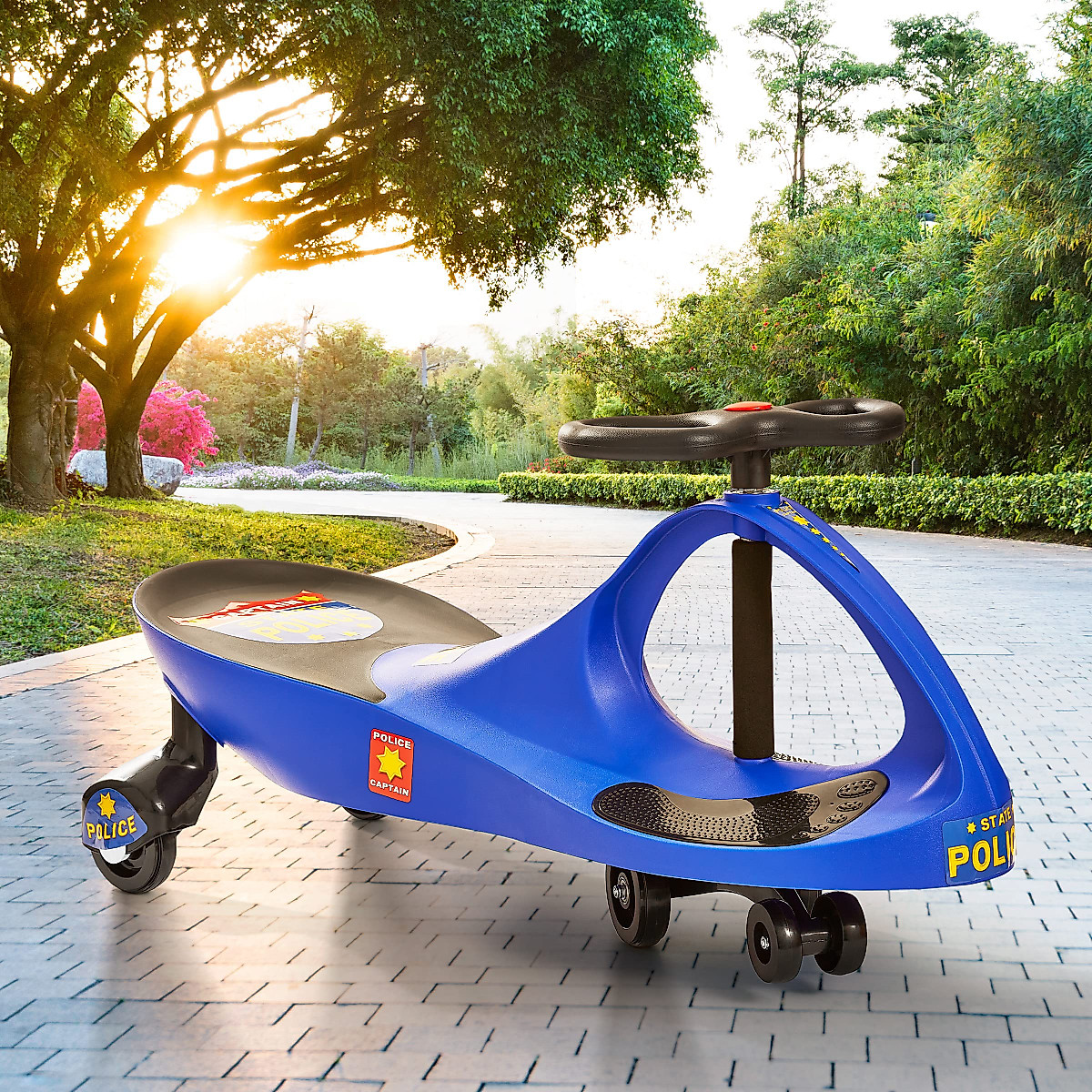 Police Wiggle Car Ride On Toy – No Batteries, Gears or Pedals – Twist, Swivel, Go – Outdoor Ride Ons for Kids 3 Years and Up by Lil’ Rider (Blue)