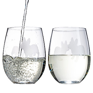 Set of 2 French Bulldog Dog Stemless Wine Glasses - French Bulldog Puppy & Doggy Lover for Him & Her - Dogs Silhouette - Glass Gifts Etched Tumblers for Anniversary, Wedding, Home Bar Gifts