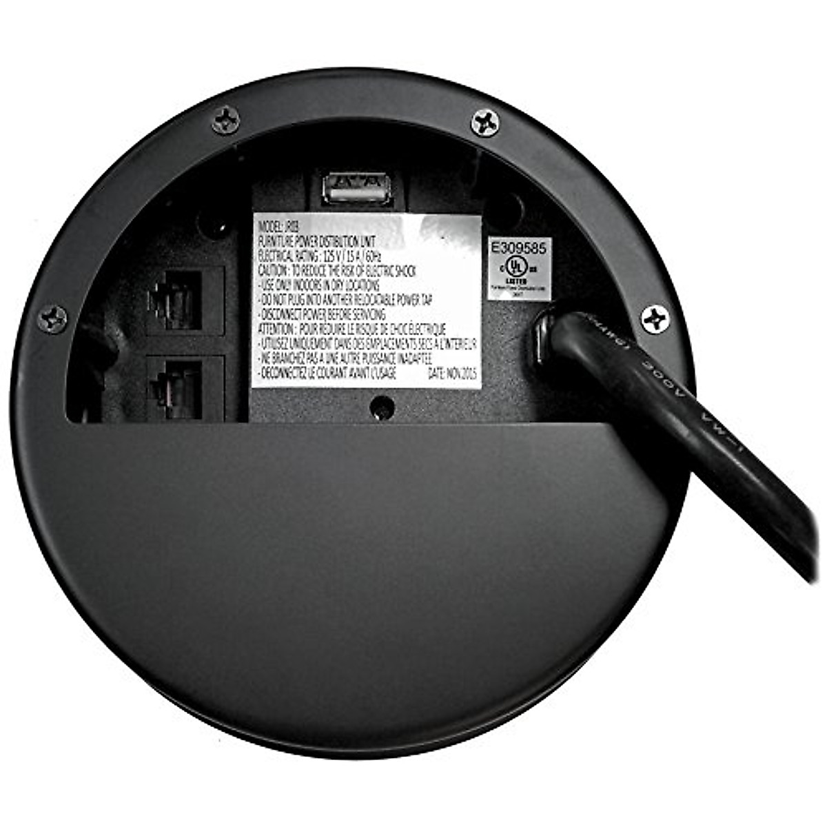 Metal Power Tap Grommet with Hidden Power Center w/ 2 Power, 2 USB, 2 CAT5e