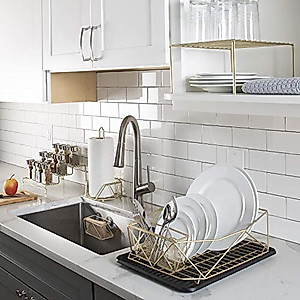 Kitchen Details Medium Helper Shelf | Cabinet & Countertop Organization | Plates & Dinnerware | Glasses | Maximize Space | Free Standing | Satin Gold (Pack of 2)