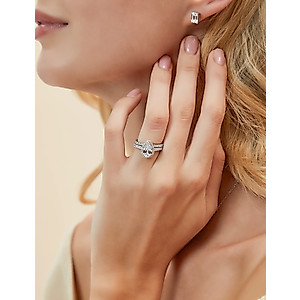 EAMTI 1.5CT 925 Sterling Silver Wedding Band Teardrop Bridal Rings Sets Halo Cubic Zirconia Solitaire Promise Engagement Rings for Women Size 6