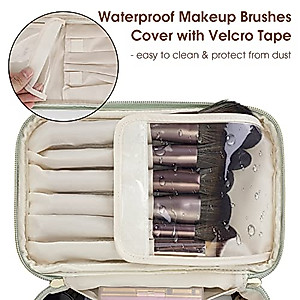 Wandering Nature Makeup Bag, Travel Make Up Organizer Cosmetic Brush Bags Case for Women in Eco Vegan Leather, Green