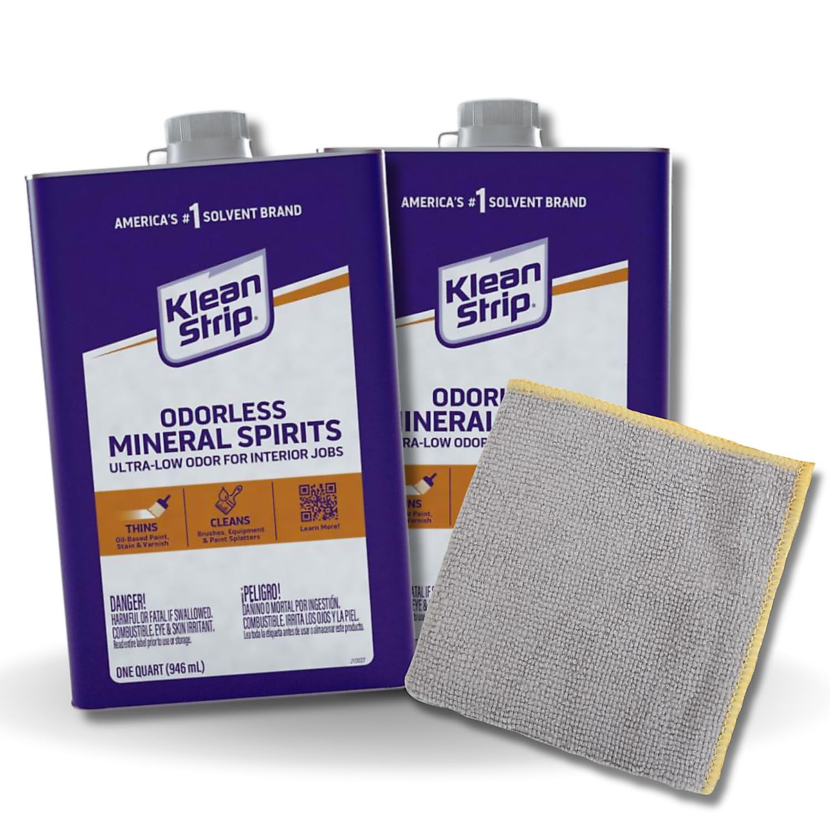 GROVE 2 Klean Strip Odorless Mineral Spirits + Microfiber Cloth, Mineral Spirits, Odorless Paint Thinner for Oil Painting | Mineral Spirits for Cleaning & Paint Thinner for Oil Based Paint - 1QT