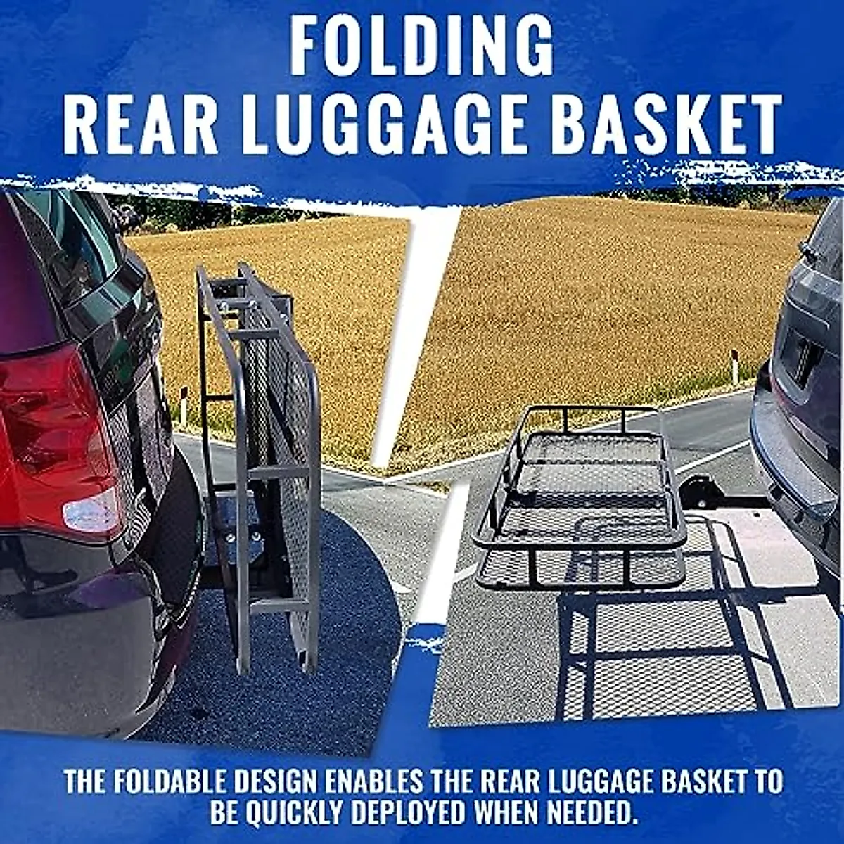 HECASA 60 X 21 X 6 Inch Folding Hitch Mount Cargo Carrier Rack Rear Luggage Basket w/ 2" Receiver for Car SUV Trailer Truck Van Steel