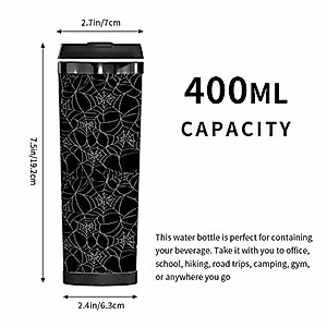 WONDERTIFY Spider Web Coffee Cup Halloween Gothic Scary Netting Coffee Mug Stainless Steel Bottle Double Walled Thermo Travel Water Metal Canteen Black Grey