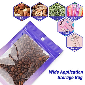 Funfery 100 Pack Gradient Holographic Bags,Mylar Resealable Bags with Zipper,Clear Window Packaging Pouch,Smell Proof Plastic Bags for Food Storage,Sample Jewelry Baggies(2.7×3.9in,Purple Pink)