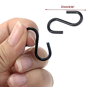 Meprotal 50pcs 1inch S Hooks, Black Mini Ornament Hooks Iron Hooks Hanger Small S Hooks for Hanging Jewelry Kitchenware Plants