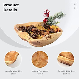 Homaisson 12''x10'' Decorative Wooden Bowl, Natural Handmade Wavy Live Edge Bowl for Dining Room Kitchen Table Home Decor, Farmhouse Wooden Fruit Bowl, Decorative Bowl for Nuts Keys Jewelry Display