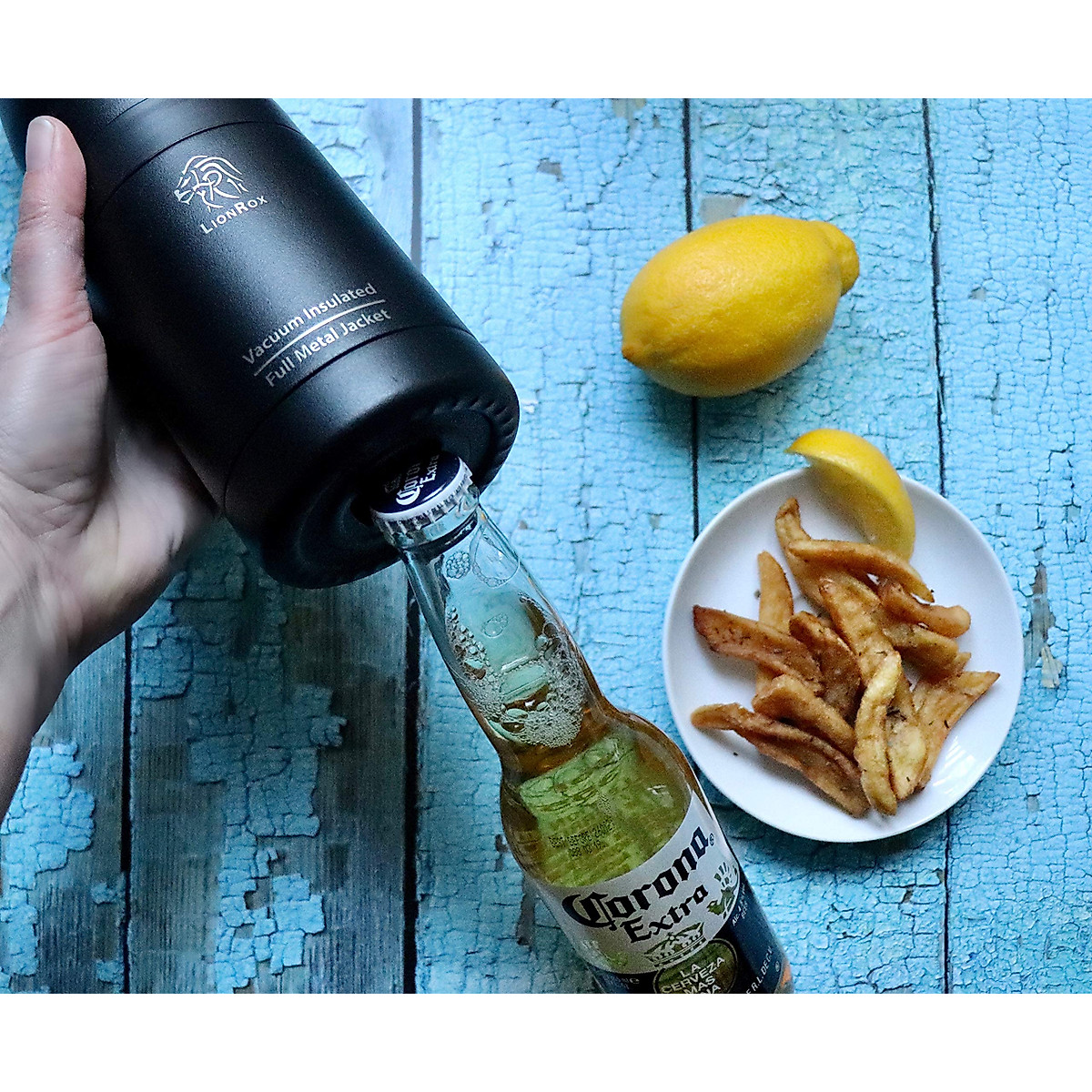 LionRox Chillax12 Beer Bottle and Can Insulator | Fully Vacuum Insulated Double Walled Stainless Steel Beer Bottle and Can Cooler | Beer Bottle and Can Holder (Navy Blue)