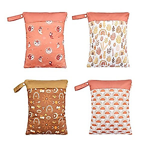 MOMIGO 4 pcs/set Wet Dry Bags for Baby Cloth Diapers - Reusable, Washable for Stroller, Diapers, Travel Bags, Gym Bag (Pink)