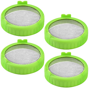 Sprouting Lids, Removable Stainless Mesh Screen Lids for 86mm Wide Mouth Mason Jar micro greens growing kits Suit for Grow Bean Sprouts, Alfalfa, Salad Sprouts, Lentil(Green) (4PCS)