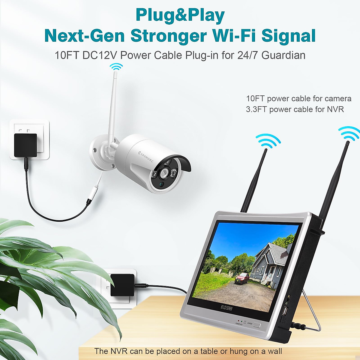 Cromorc Wireless Security Camera System 12.5" Monitor,Home Business Surveillance Expandable 10CH NVR,4pcs 5MP Outdoor Indoor Night Vision 1-Way Audio Camera,Human Detection 3TB HDD