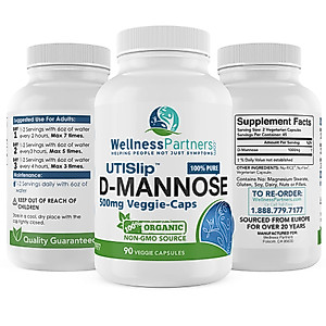UTI Slip D-Mannose Non GMO Organic Source Veggie Capsules 90 Count (500 Mg)