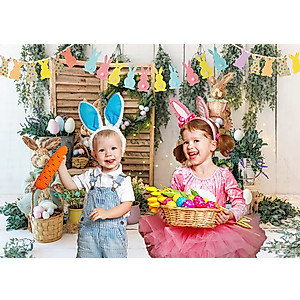 Easter Backdrop Rabbits Colorful Eggs Photography Background Spring Rustic Flower Stand Bunting Baby Shower Children Party Decoration Banner Photos Booth