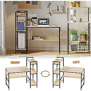 Bestier Computer Desk with Storage Shelves 47 Inch Ladder Writing Desk Bedroom Organization for Small Space Reversible Bookshelf and Under Desk Shelf (Oak)