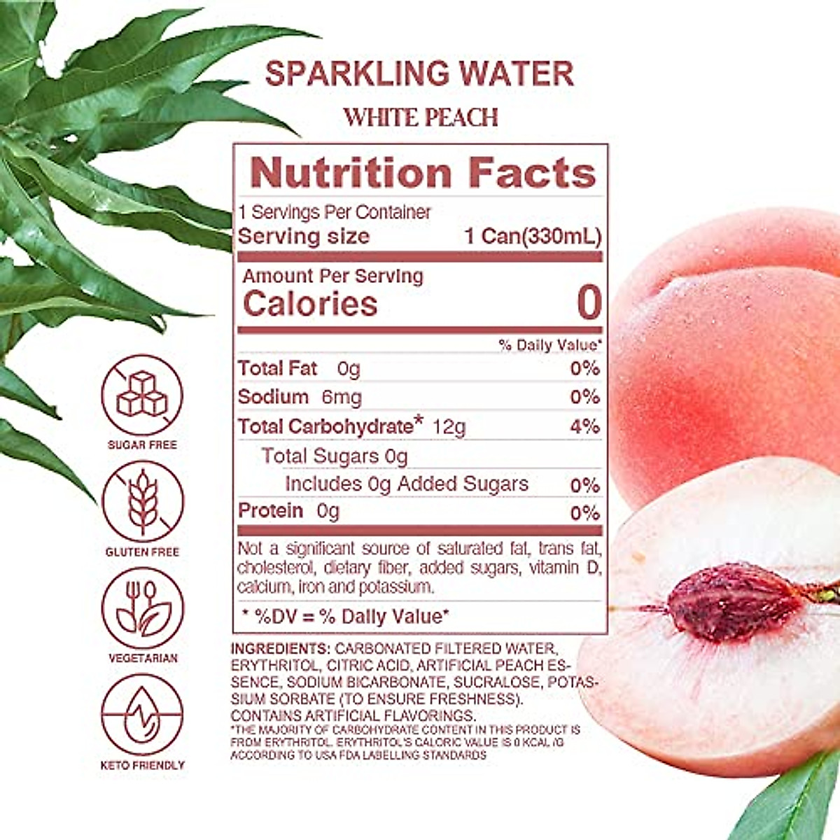 GENKI FOREST Flavored Sparkling Water White Peach, 11.15 fl oz Cans(pack of 24)…