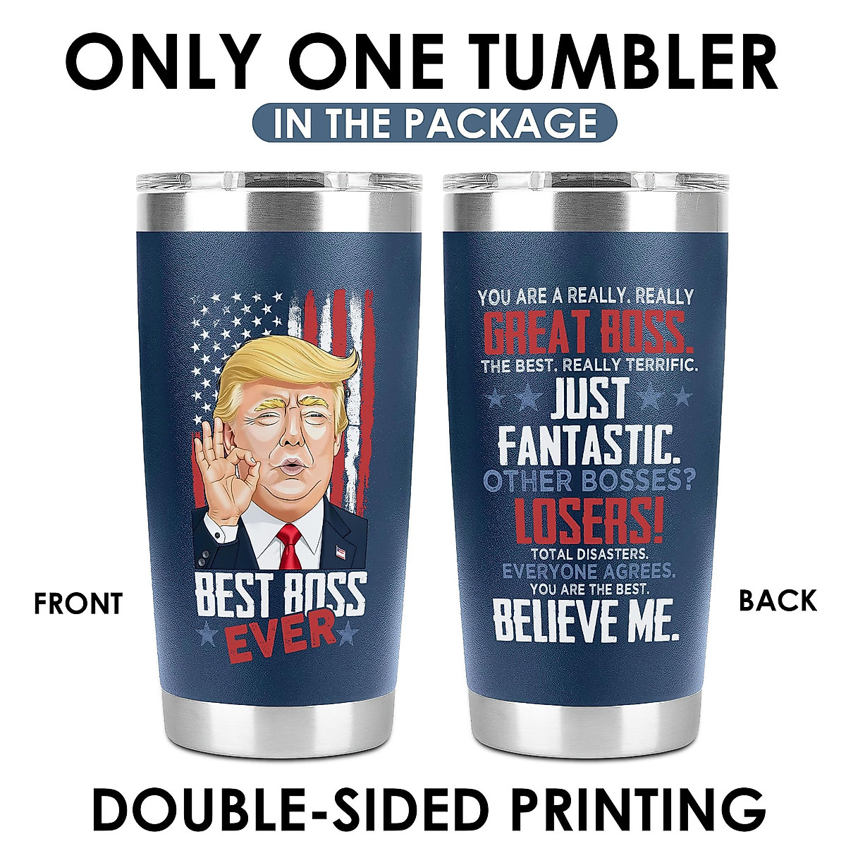 Tinasona Navy Blue Best Boss Ever Gifts for Men Women You’re A Great Boss Tumbler 20 Oz Cup Birthday Christmas Mother Father Day Gifts for Bosses Day Funny Coffee Mug Cup