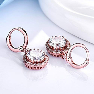 "GULICX Rose Gold Electroplated Vintage Style Hoop Earrings with Zircon Dangle and Leverback for Women"