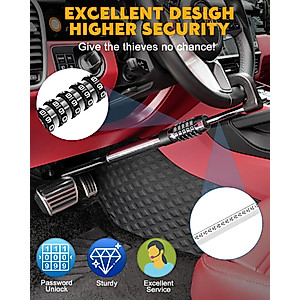 Tevlaphee Steering Wheel Lock Anti Theft Device Retractable Brake Pedal Lock Keyless Password 5 Coded Combination Anti Theft Car Security Device Heavy Duty Universal Fit for Vehicle Car Truck Van SUV