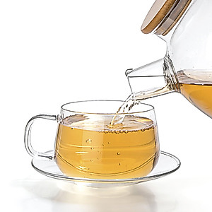 Tealyra - La Lune - Glasses - 10.1-ounce - Set of 4 - Clear and Lightweight Glass Tea and Coffee Cup with Saucer - 300ml