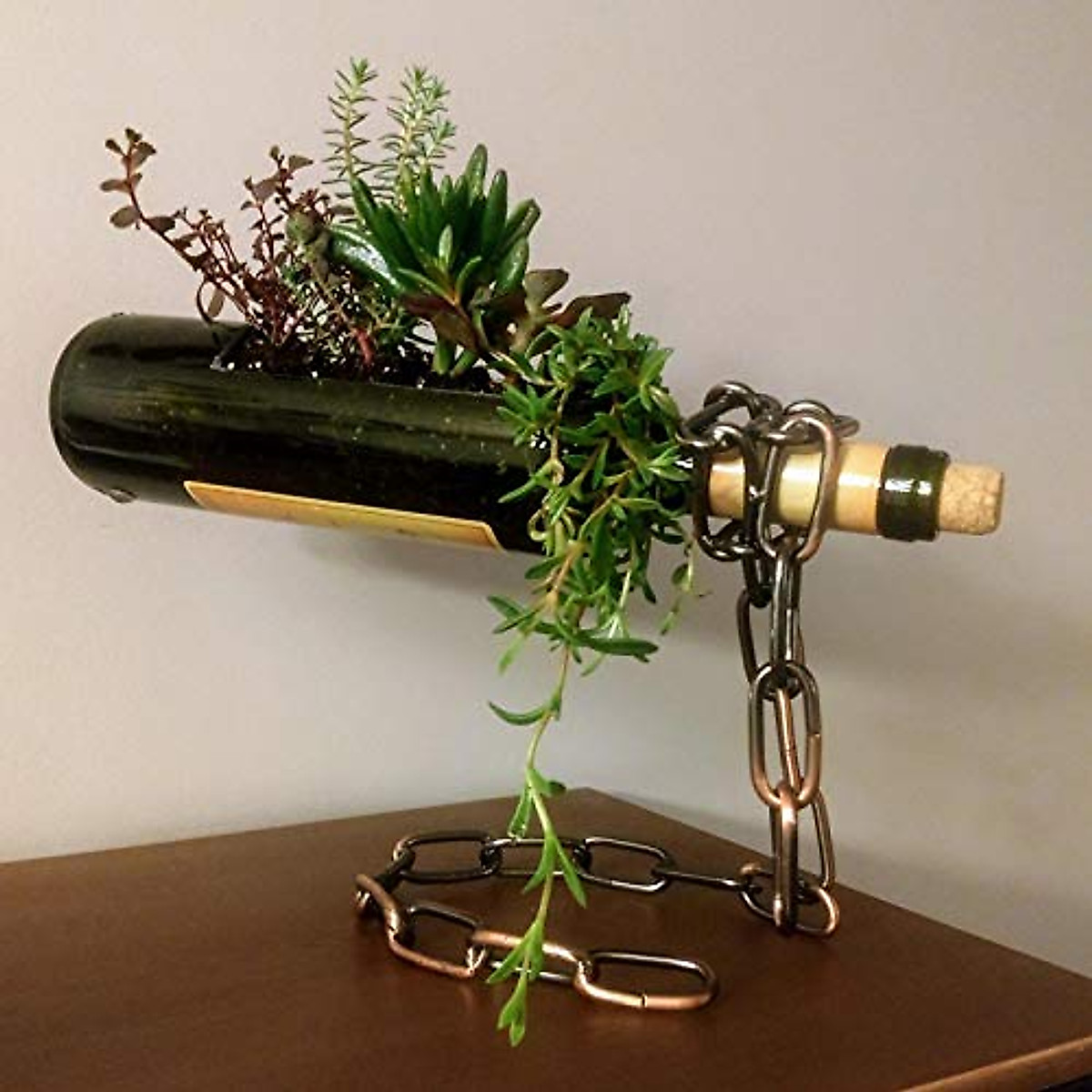 TBWHL Novelty Magic Wine Bottle Holder Floating Steel Link Chain Wine Bottle Rack/Holder - Holds Bottles in The Air (Brown)