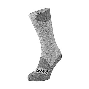 SEALSKINZ Unisex Waterproof All Weather Mid Length Sock, Grey/Grey Marl, Large