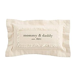 Mud Pie Mommy Daddy EST 2021 Pillow, 1 Count (Pack of 1), Tan