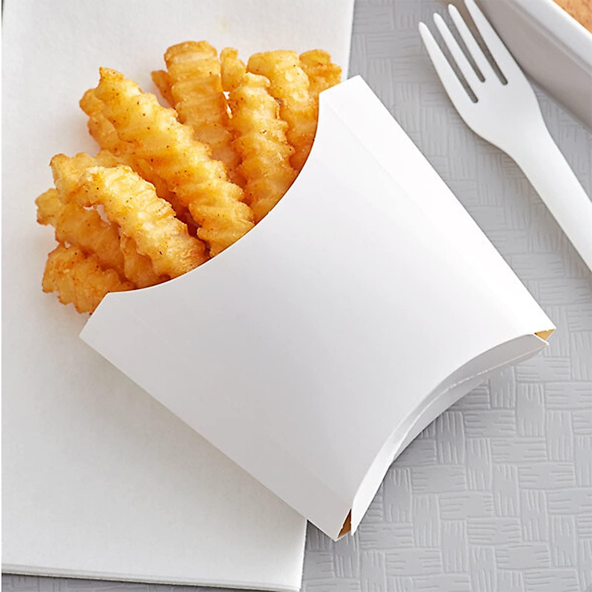 Angel's Peel Lounge Disposable Snack Containers/French Fry Box Holders 4oz – White Paper French Fry Scoop for Onion Rings, and Popcorn - Kid's Paperboard Snack Cup – Party Favors (Pack of 50)