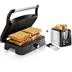 Electric Panini Press Indoor Grill Sandwich Maker + Toaster 2 Slice Wide Slots Best Rated Prime Toasters
