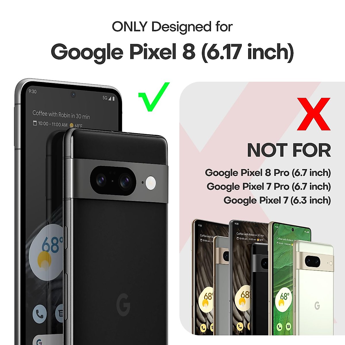 TAURI [5 in 1 for Google Pixel 8 Case, [Not Yellowing] with 2 Tempered Glass Screen Protector + 2 Camera Lens Protector, [Military Grade Drop Protection] Shockproof Slim for Pixel 8 Phone Case, Black