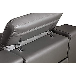 Blackjack Furniture Venice 7 Piece Italian Leather Sectional Sofa with 3-Power Recliners, Adjustable Headrest, Lumbar Support, USB and Wireless Charging Station, Extra Large Storage, 1 Console, Gray