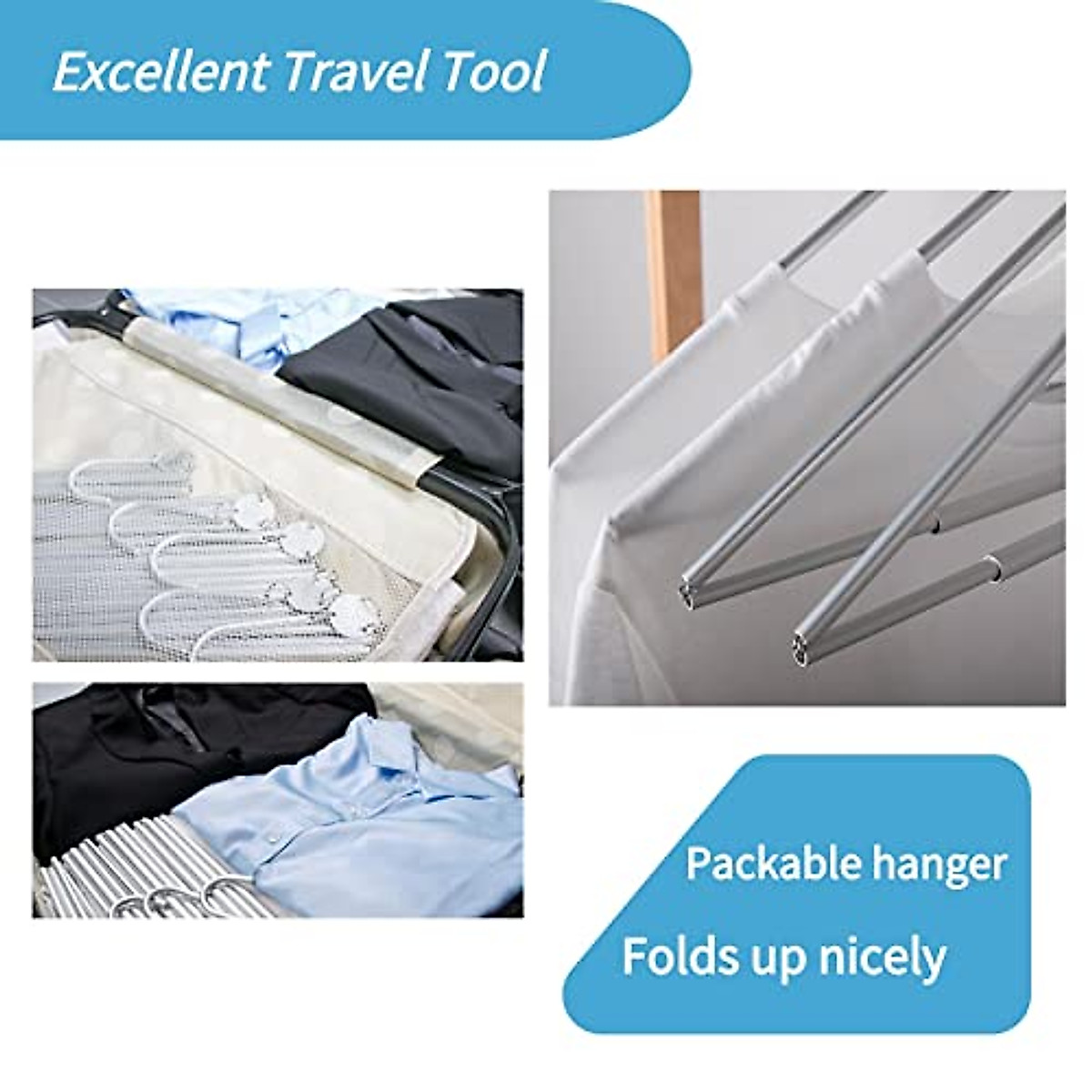 Retractable Portable Travel Hangers 3 Pcs, Aluminum Alloy Foldable Travel Hangers for Clothes, Lightweight Collapsible Coat Hanger for Traveling, Camping in Hotel, Car