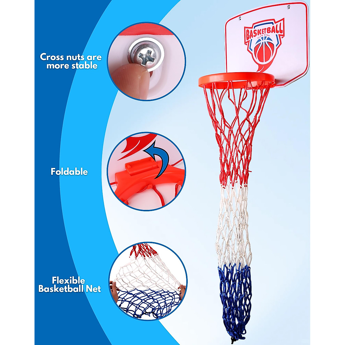 CT SPORTS Basketball Laundry Hamper for Kids - Slam Dunk Fun! Over The Door 2 In 1 Hanging Basketball Hoop Basketball Hamper Gift for Boys & Girls - Keeps Clothes Off the Floor & Encourages Tidiness
