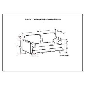 SIMPLIHOME Morrison Mid-Century Modern 72 Inch Wide Sofa in Sienna Genuine Leather, For the Living Room and Family Room