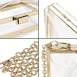 Women Clear Purse, Acrylic Box Evening Clutch Bag, Transparent Rhombus Lady Party Wedding Crossbody Shoulder Handbag (Gold)