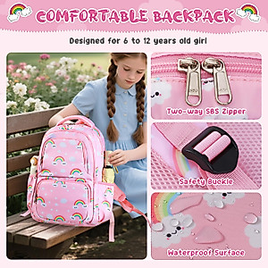 Unineovo Backpack for Girls, 16' Rainbow School Backpack for Kids - Lightweight Water Resistant Bookbag - Pink Nylon School Bag Set Gifts for Kid