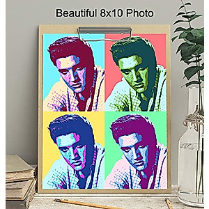 Elvis Poster - 8x10 Andy Warhol Pop Art Modern Wall Decor - Decoration for Bedroom, Living Room, Office - Cool Gift for Country Music, Nashville, Graceland Fans - UNFRAMED Print