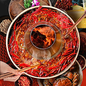 Chafing Dishes Dutch Oven for Bread Making Thickened Gas Copper Hot Pot Liquefied Gas Cassette Tableware Metal Copper Fire Boiler Home Shabu-shabu Hot Pot (Color : Brass, Size : 34cm)