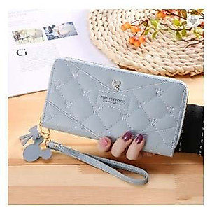 Blue Color Womens Wallet Leather Zip Around Wallet Large Capacity Long Purse Credit Card Clutch Wristlet