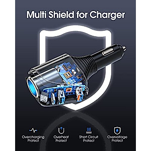 USB C Car Charger, 4 in 1 Cigarette Lighter Adapter, Socket Splitter with 3 USB Ports, 12V/24V Dual USB Type C PD Super Fast Car Charger Adapter Compatible with iPhone14/13/Samsung/Google/GPS/Dash Cam