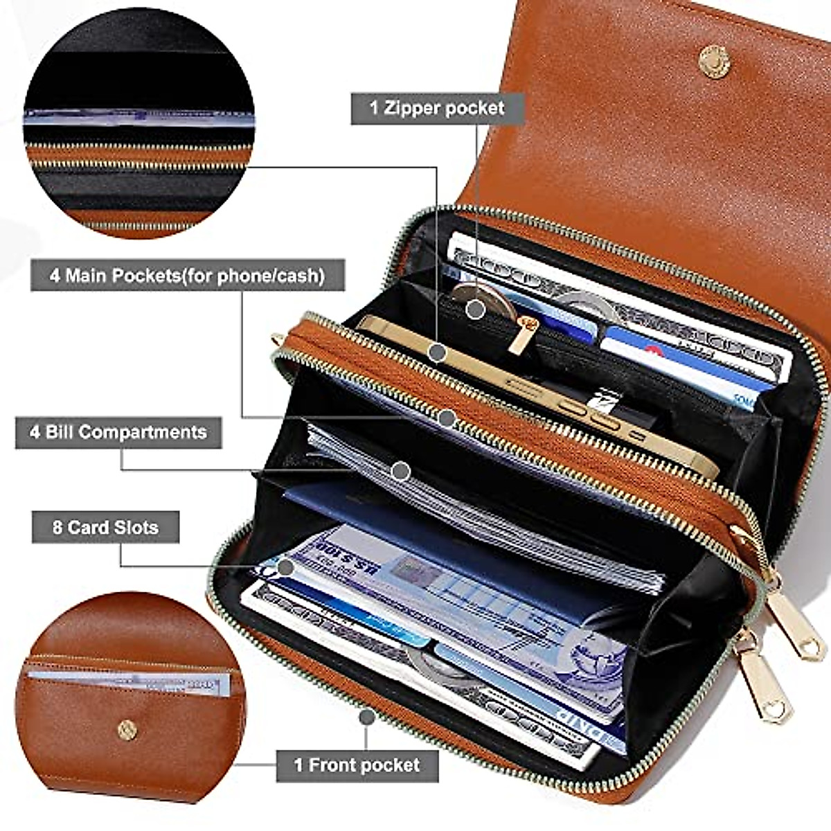 Badiya Small Crossbody Bags for Women Cell Phone Purse Wallet Shoulder Handbag with Credit Card Slots